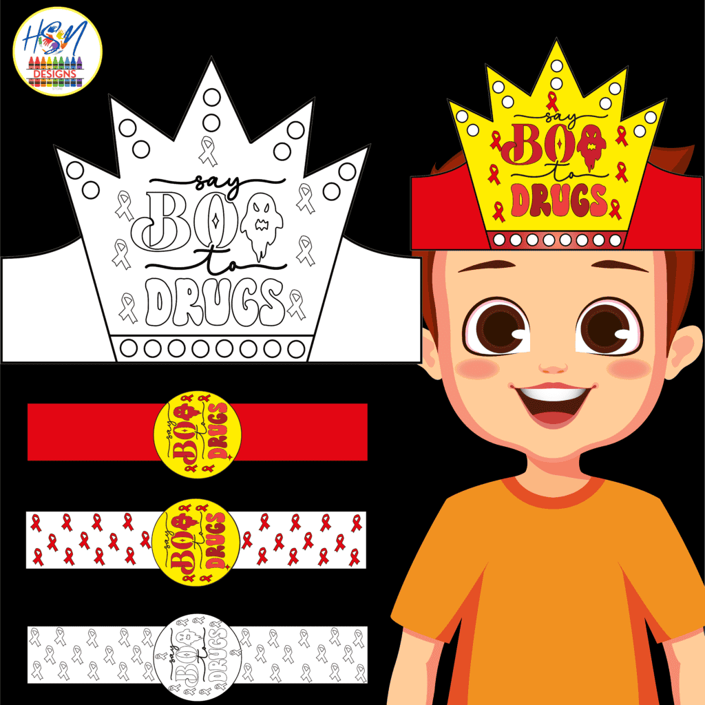 Red Ribbon Week Hat Craft | Say Boo to Drug Crown, Headband & Wristband ...
