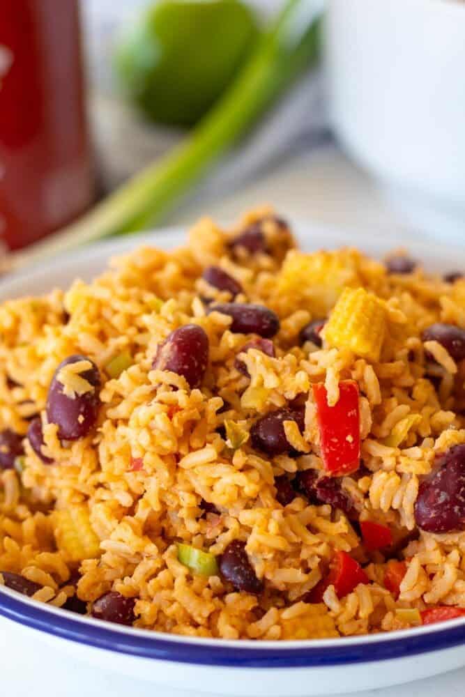 Spicy Sriracha Rice Salad with Tahini Dressing