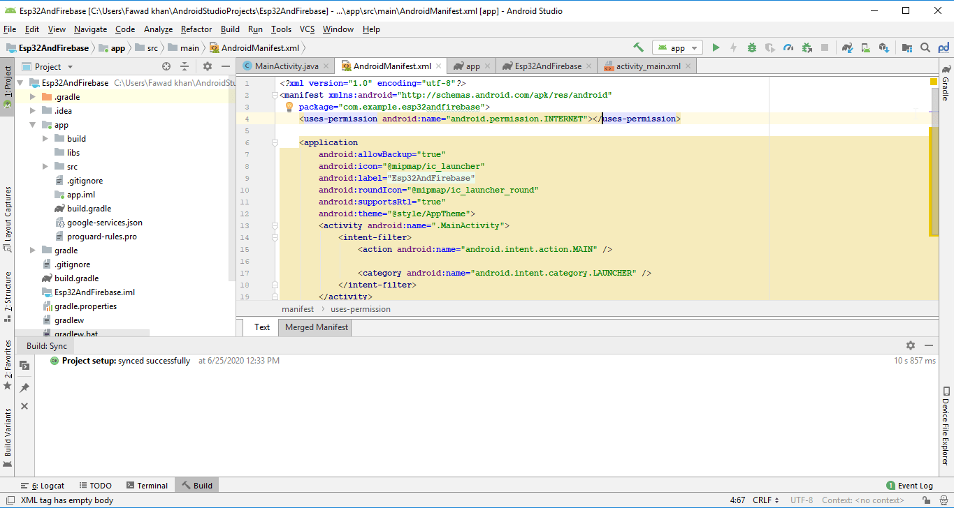 Firebase Android Application Designing using Android Studio, ESP32 DHT11
