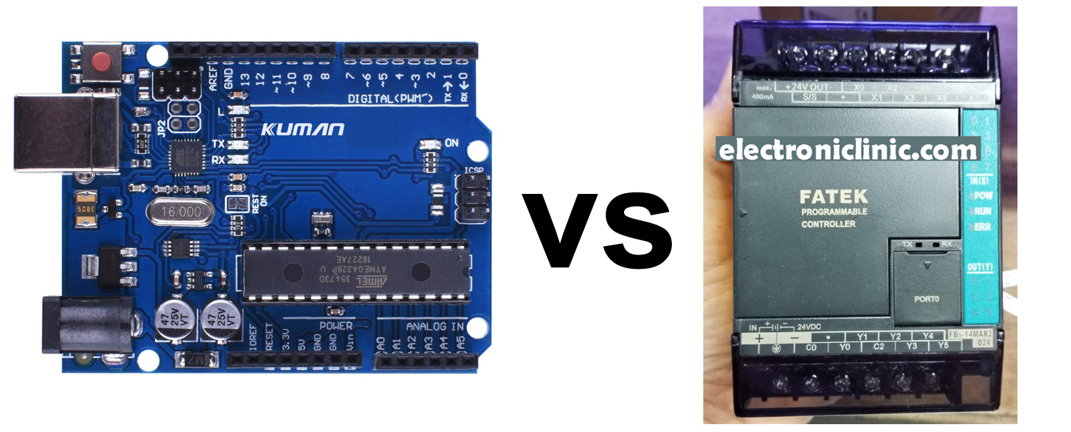 Arduino Vs PLC, Technical Specs, Pinout, and Programming Examples