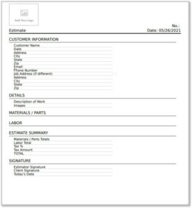 estimate template for construction