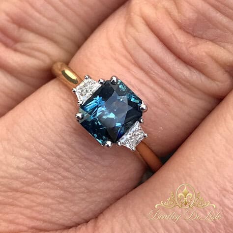 Teal Sapphire Trapezoid Diamond Ring - Bentley De Lisle