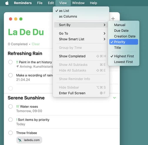 How to Sort a List by Due Date or Priority in Apple Reminders for Mac ...
