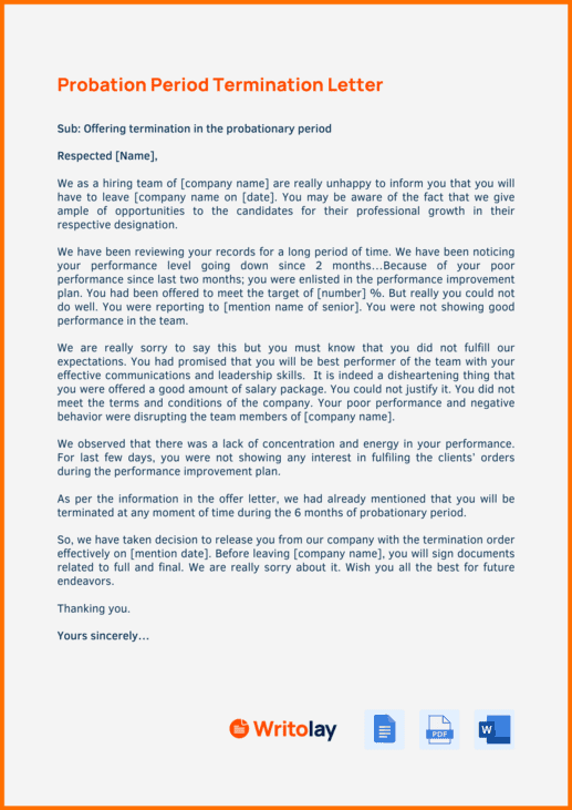 Termination Of Employment During Probationary Period Letter ... Termination Of Employment During Probationary Period Letter ...