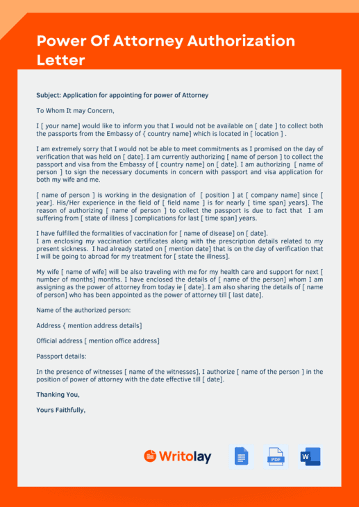Power Of Attorney Authorization Letter 10 Examples,, 42% OFF