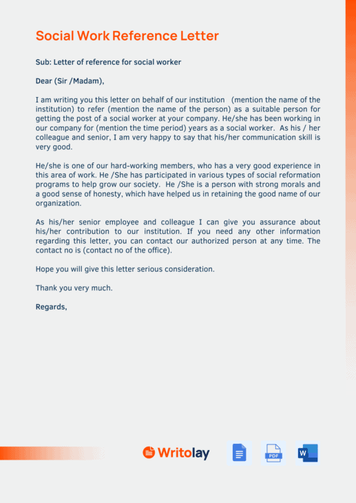 Social Work Reference Letter Exle - Infoupdate.org