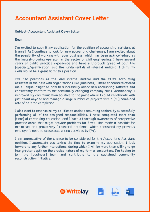 Accountant Assistant Cover Letter: 4 Templates - Writolay