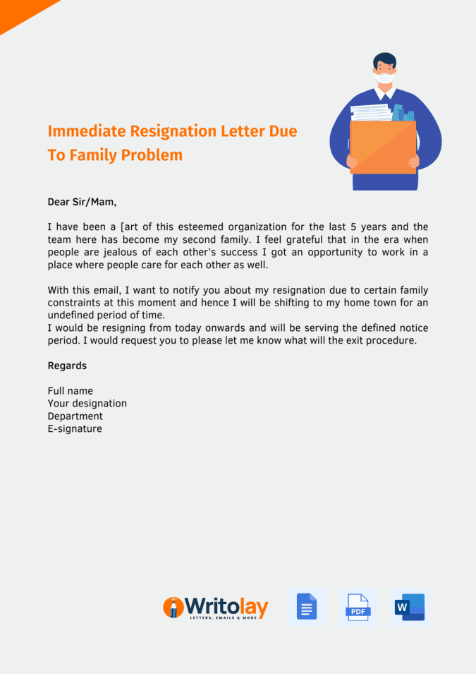Resignation Letter Format For Family Problem