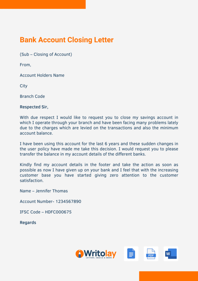 Sbi Bank Account Closing Letter Format In Word - Infoupdate.org