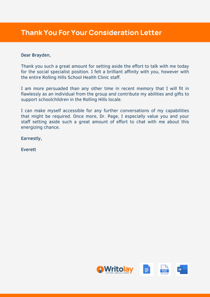 Cover Letter Thank You For Your Consideration Free Cover Letter
