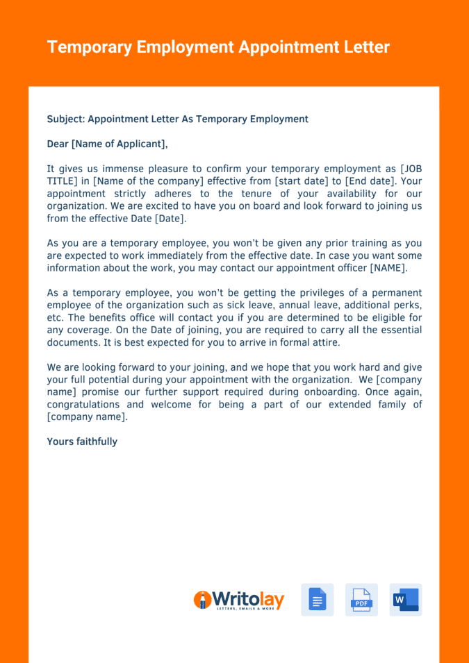 Appointment Letter For Temporary Employee - Infoupdate.org