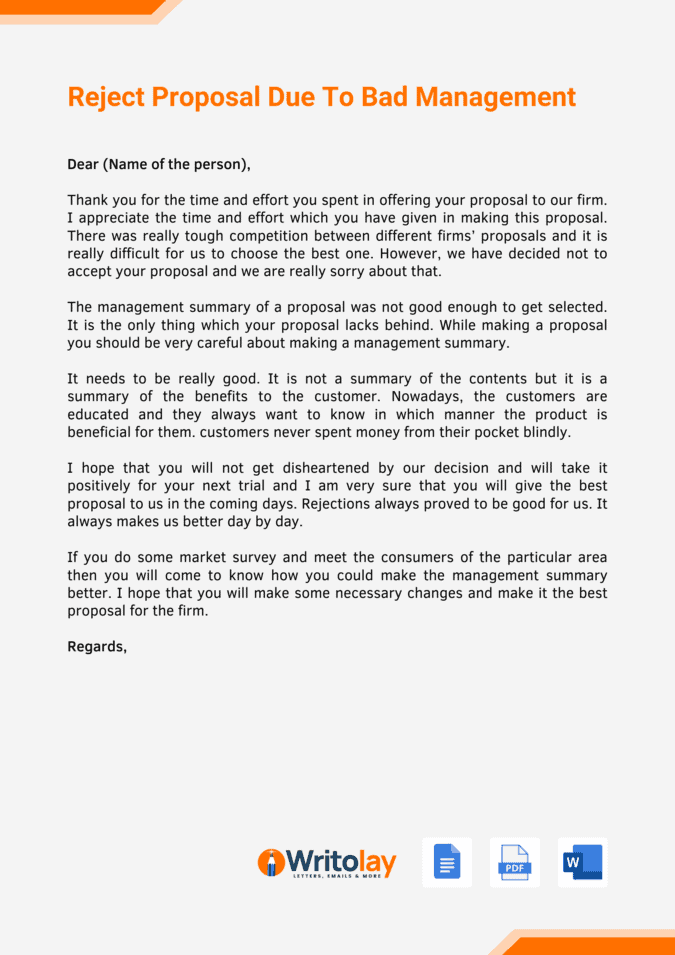 Rejection Letter For Business Proposal