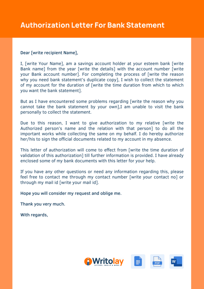 Authorization Letter For Bank Statement Sleeves Pdf - Infoupdate.org