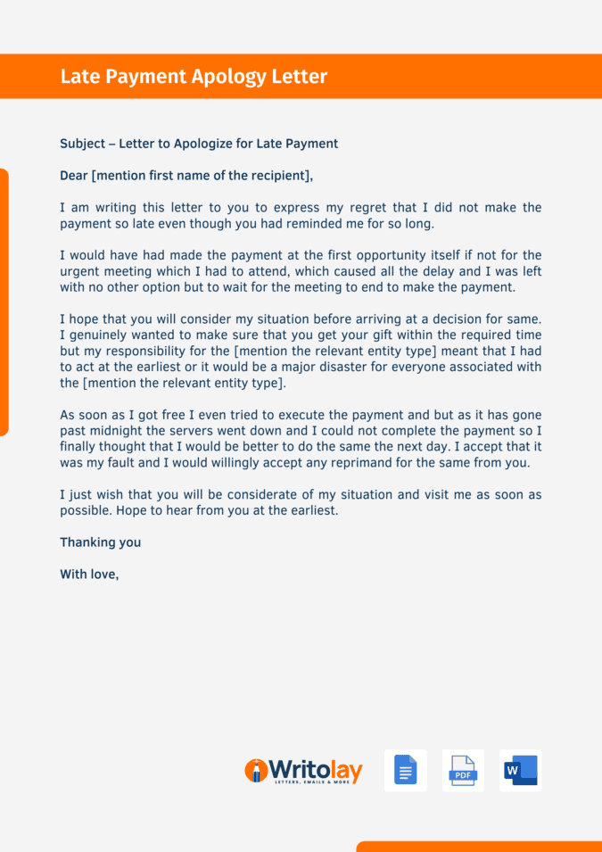 Apology Letter For Late Payment Of Loan Balance - Infoupdate.org