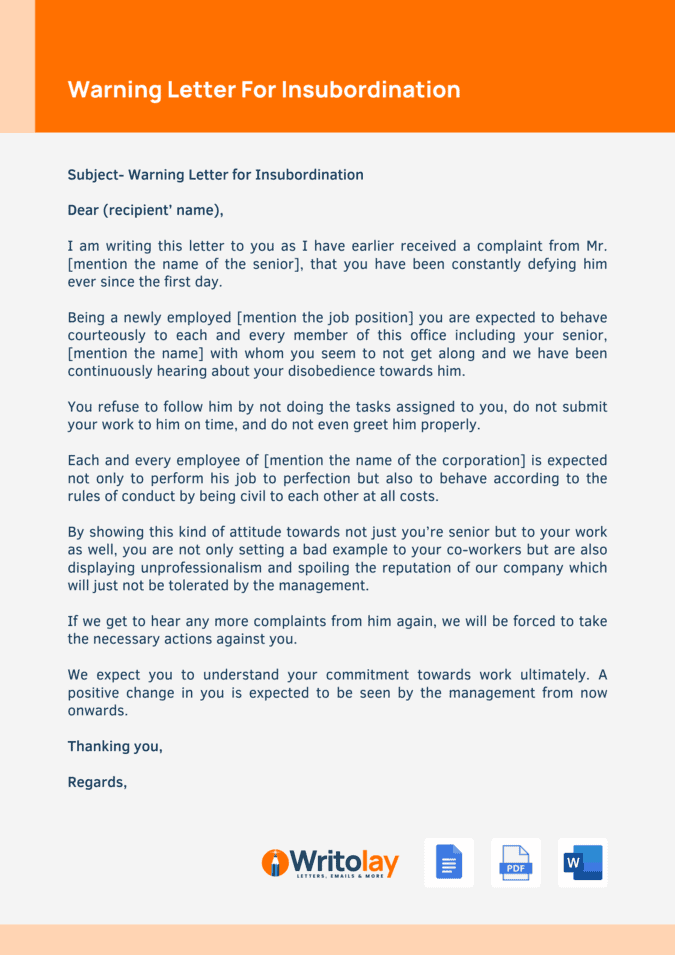 Warning Letter For Insubordination - Infoupdate.org