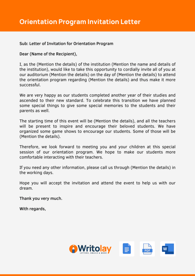 orientation letter announcement example