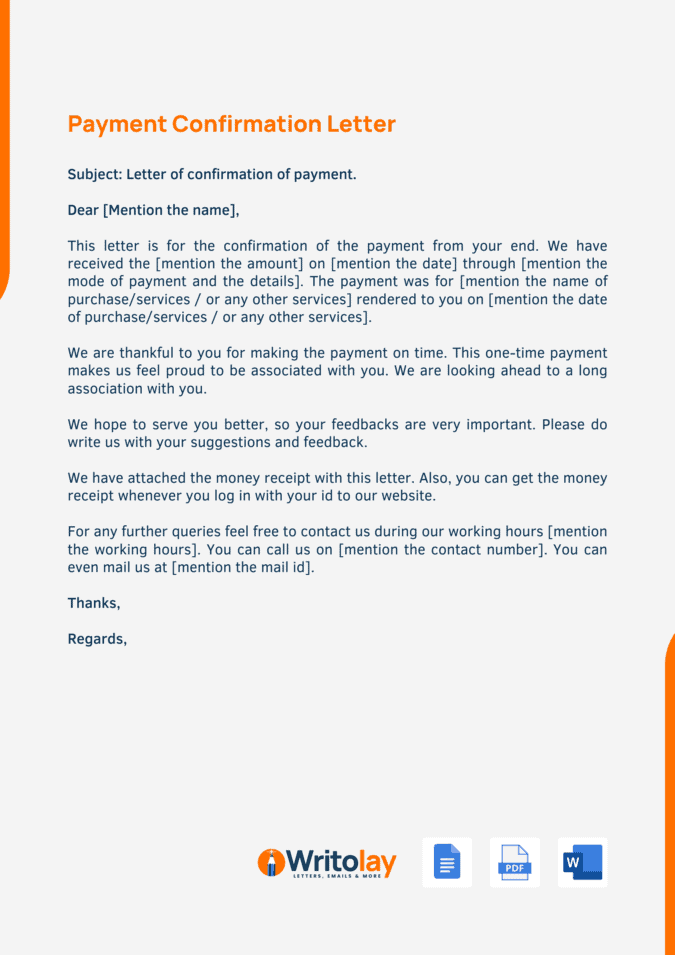 Payment Receipt Confirmation Letter Sleep - Infoupdate.org