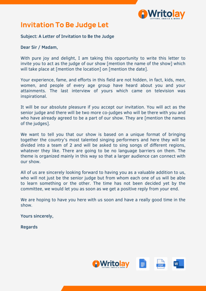 Judge Letter Invitation