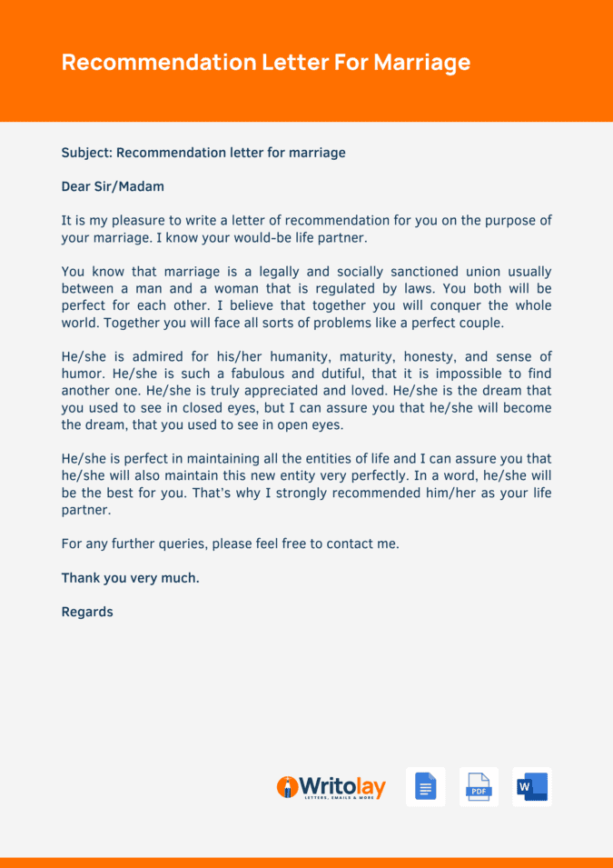 Endorsement Letter For Wedding