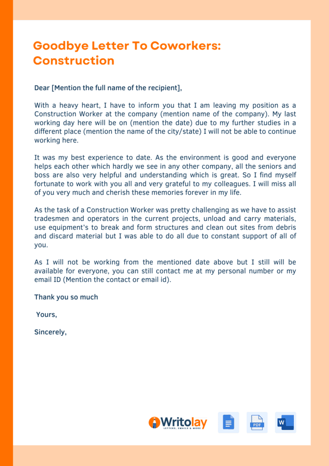 Goodbye Letter To Coworkers