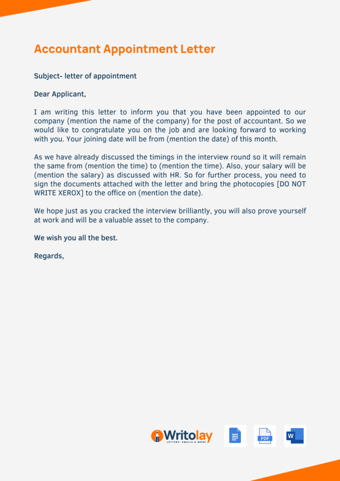 Appointment Letter Format For Accountant Indian Bank - Infoupdate.org