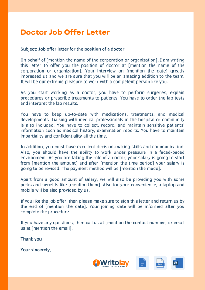 Physician Employment Offer Letter Sleepover - Infoupdate.org