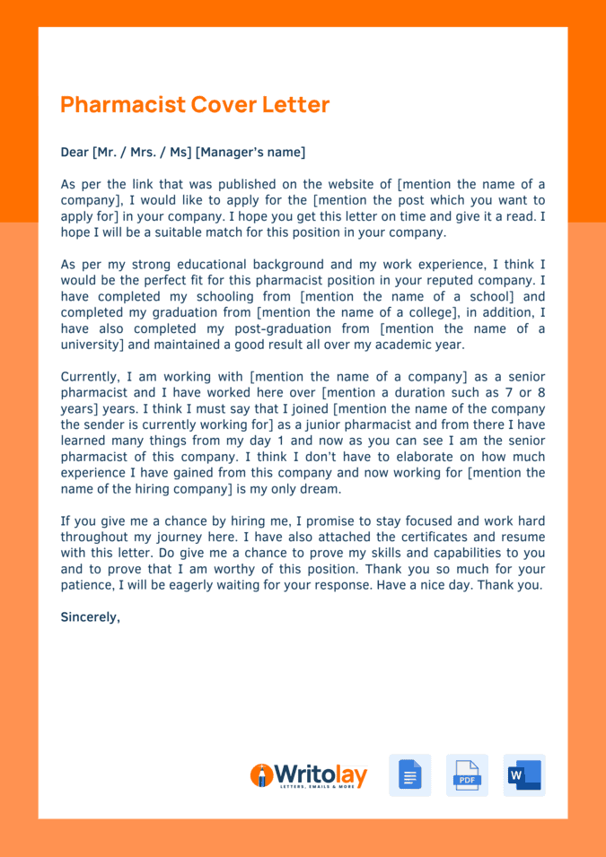 Pharmacist Cover Letter