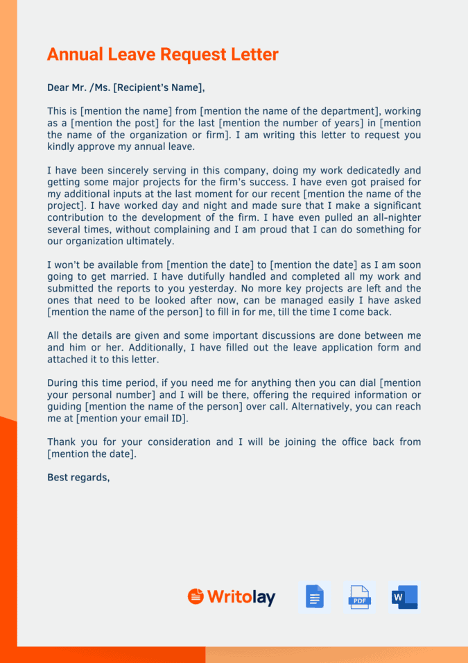 Annual Leave Letter Format