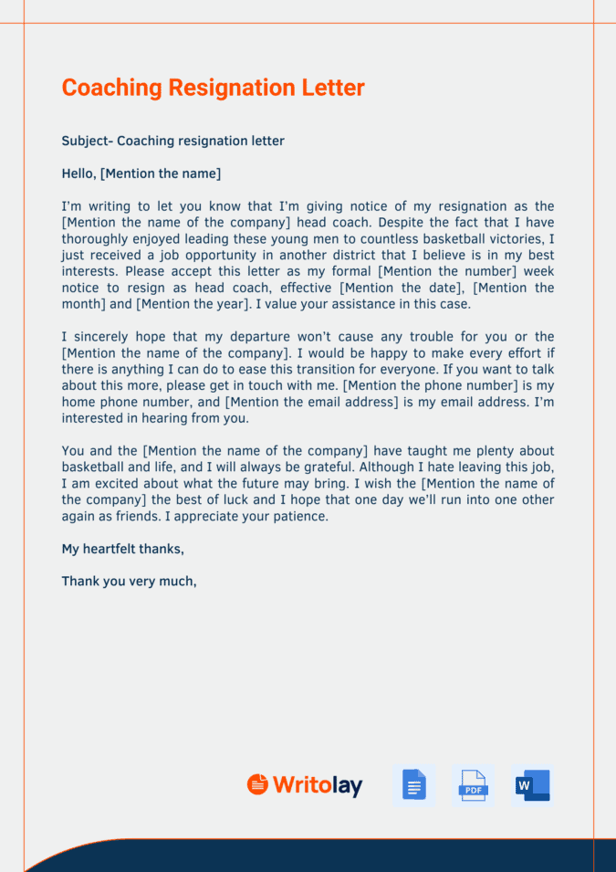 Coaching Resignation Letter Course Confirmation Letter Template