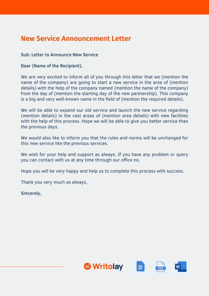 Sample Announcement Of New Service