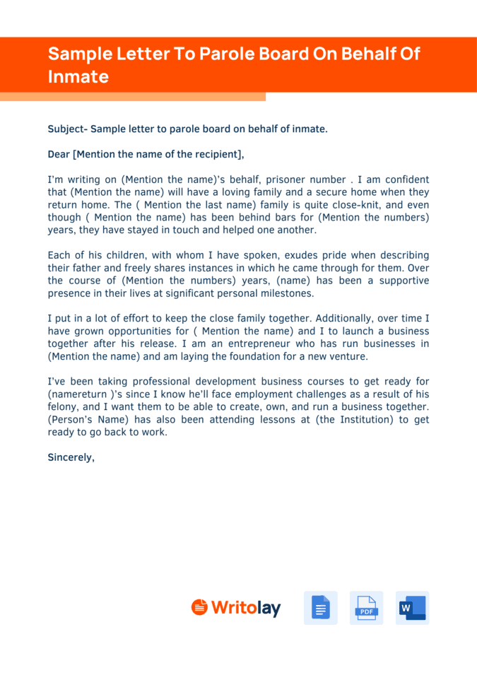 Family Member Support Letter For Parole Board Of Directors - Infoupdate.org