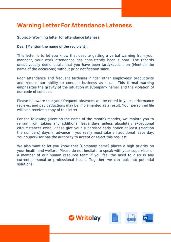 Tardiness Employee Sle Of Warning Letter For Late Attendance At Work ...