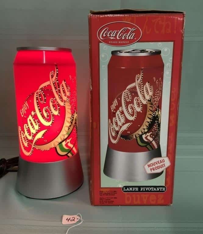 Coca Cola rotating Lamp (works) 15″ tall - AuctionsOntario.ca