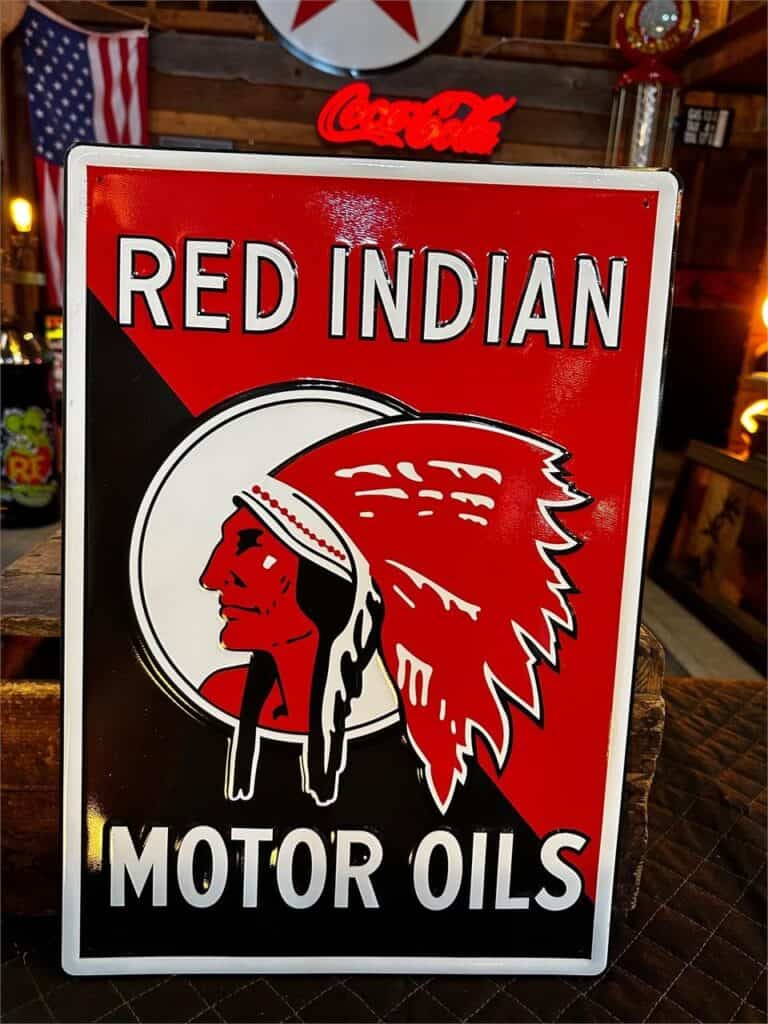 24 x 14” Metal Embossed Red Indian Sign - AuctionsOntario.ca
