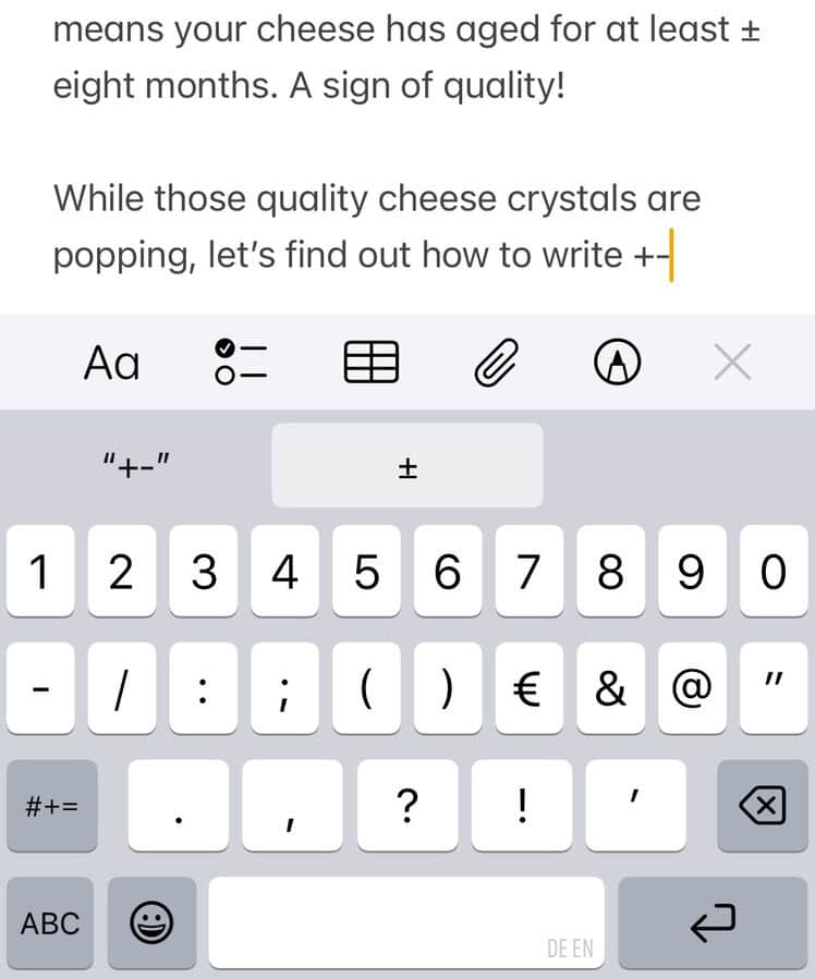 iphone typing symbol