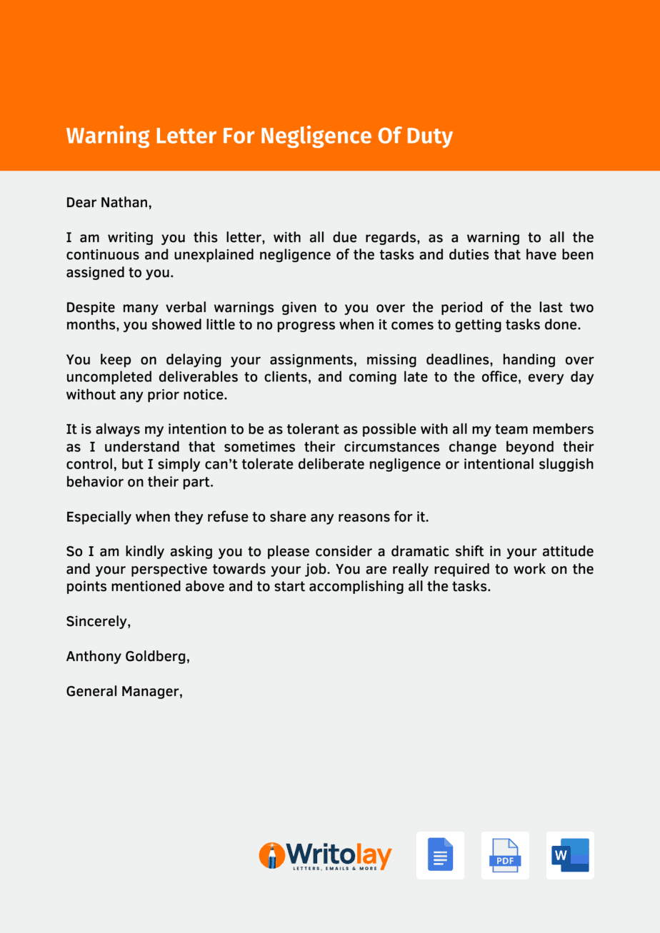 Negligence of Duty Warning Letter: 12 Templates - Writolay.Com negligence-of-duty-warning-letter-12-templates-writolay-com