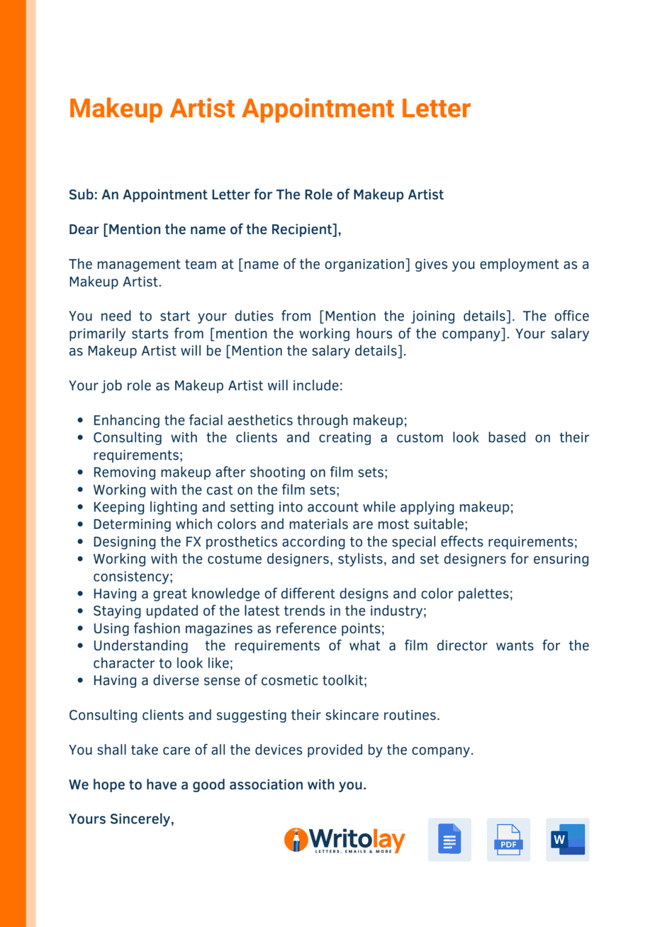 Professional Letter Of Reference Of Employment For Makeup Artist ...