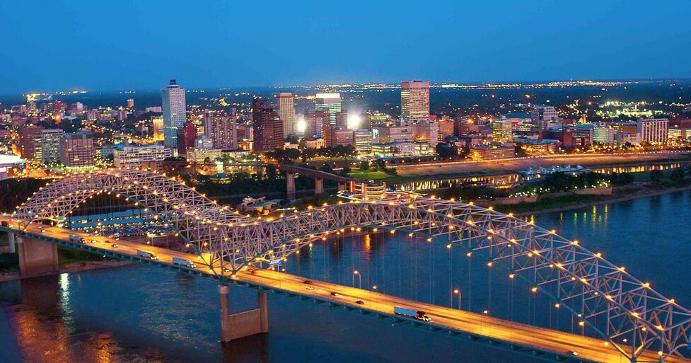 Memphis Skyline At Night Aerial View Downtown Memphis Skyline