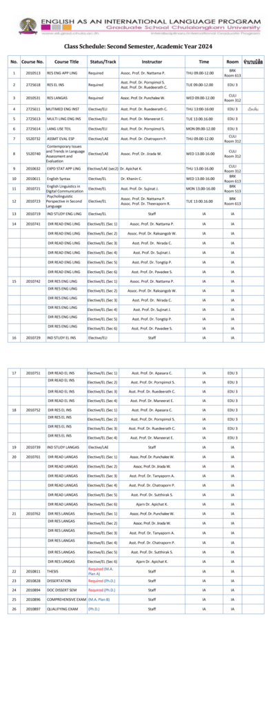 [NEW] Class Schedule: 2nd Semester, 2024 - (EIL) English as an ...
