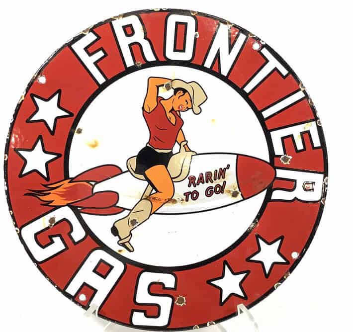 Porcelain Enameled Frontier Gas Sign | EJ'S Auction & Appraisal