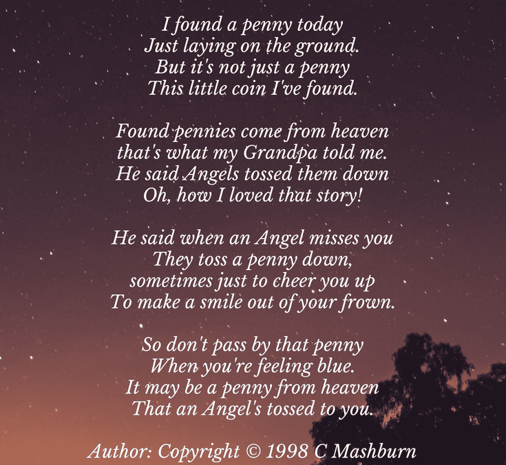 Angels Pennies Heaven Poem My Pennies From Heaven | Night Lights And