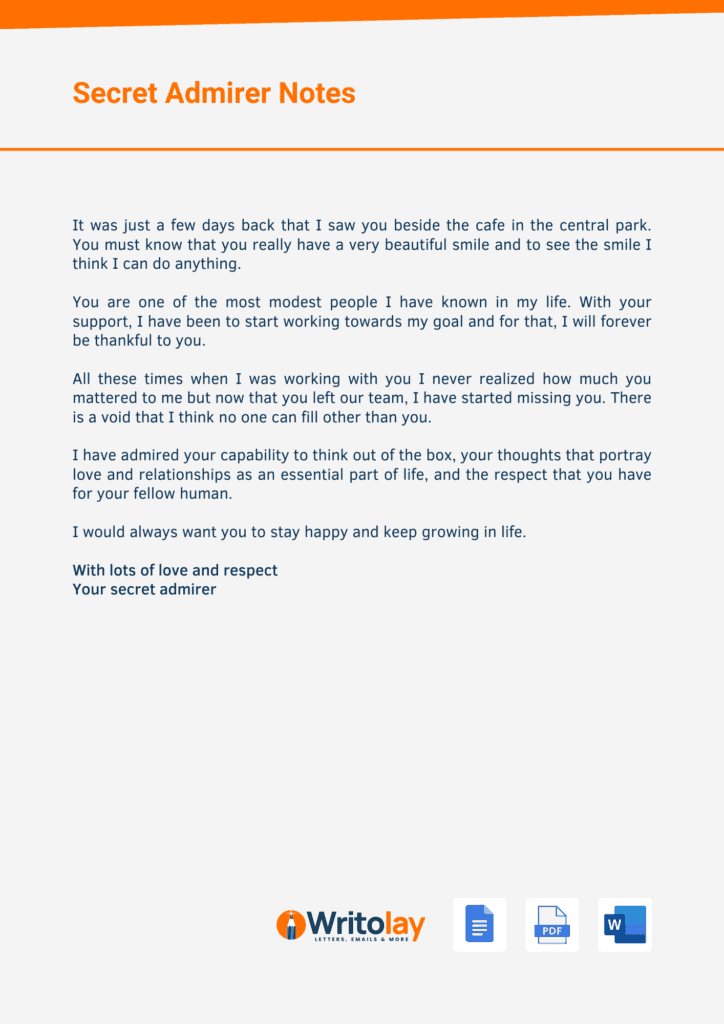 Secret Admirer Notes Examples