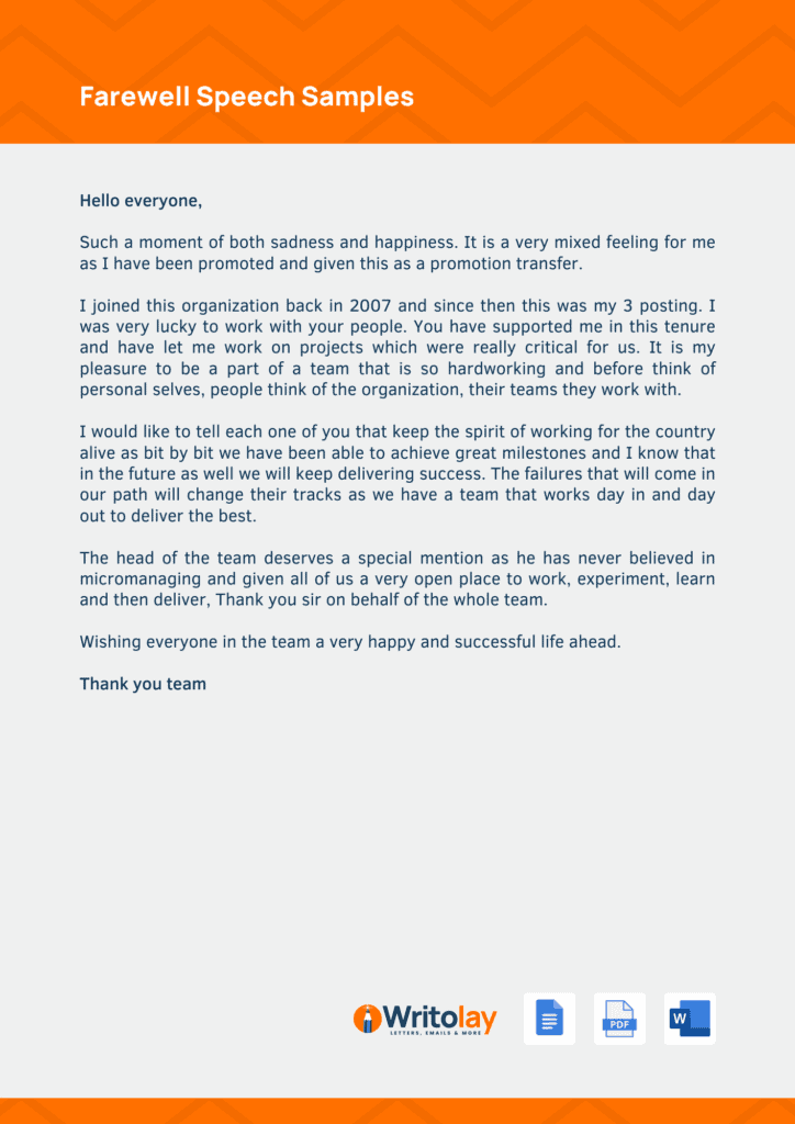 Farewell Speech Examples For Colleagues