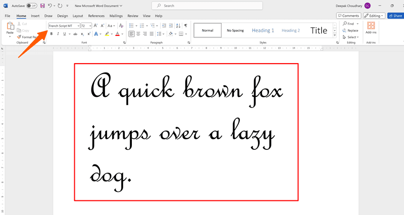 french script font microsoft word