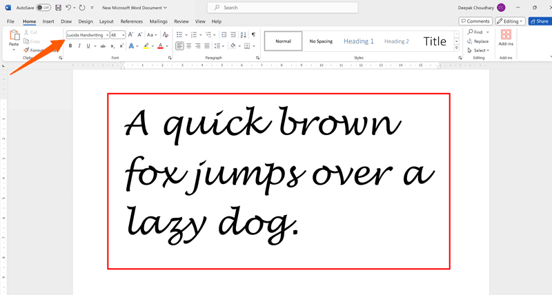 what is the handwriting font on microsoft word