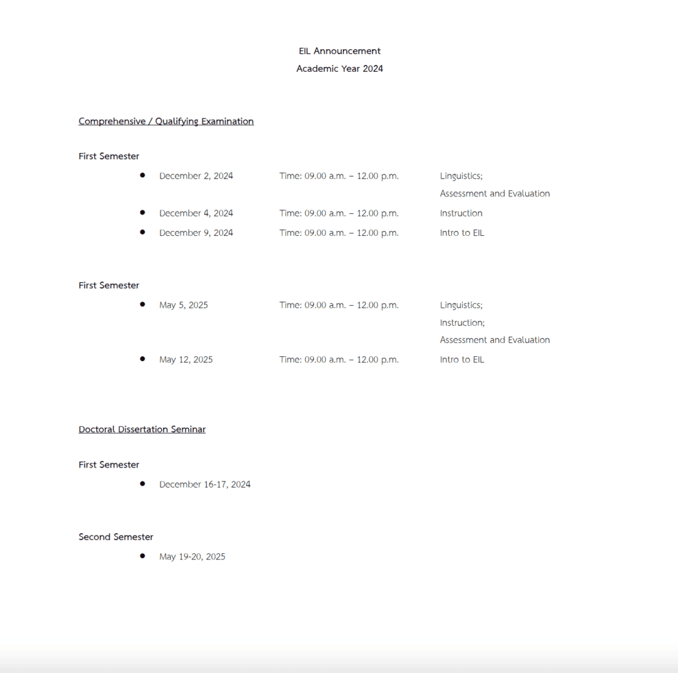 Comprehensive / Qualifying Examination 2024 - (EIL) English as an ...