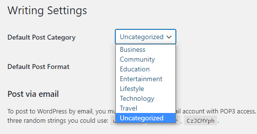 wordpress set default category