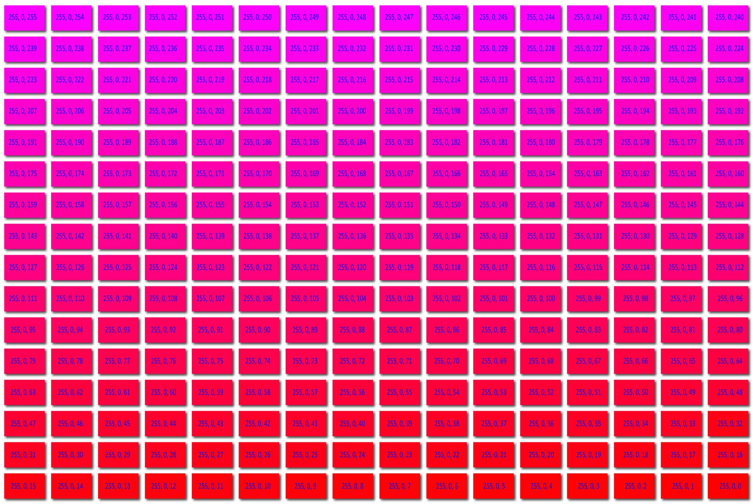 256 Rgb Colours Magenta To Red Values